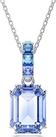 Swarovski Millenia Halskette, Blaue, Rhodinierte Damenhalskette mit Statement-Anhänger und Strahlenden Kristallen im Oktagon-Schliff