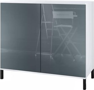 Vladon Kommode Skadu V3, Moderner Küchenschrank mit 2 großen Türen Weiß matt/Grau Hochglanz (92,5 x 83.5 x 35)