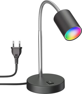 LEDs Com Tischleuchte WAIKA mit Schwanenhals und Schalter schwarz matt, inkl. Smart Home RGBW GU10 LED Lampe, 5,41W, 473lm