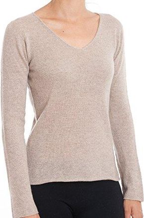 DALLE PIANE CASHMERE Col en V 100% Cachemire, Made in Italy - Femme, Couleur: Beige, Taille: L