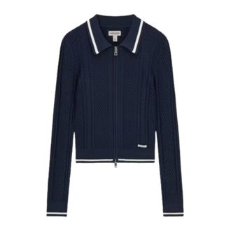 Guess Polo Zopfstrick Pullover mit Rei&szlig;verschluss - - Knitwear - Damen - Blau - M
