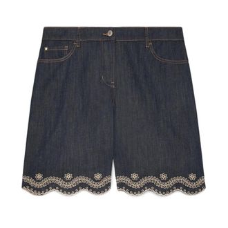 Fiorella Rubino Femme, Shorts, Bleu, Taille: 52 FR Bermuda en jean avec broderie anglaise