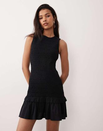 Nobody's Child Henley - Robe courte en coton &agrave; volants et taille basse - Noir