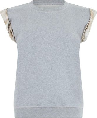 Maison Margiela Baumwoll-T-Shirt mit Kontrast&auml;rmeln - - Tops - Damen - Grau - XS