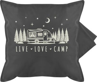 Shirtracer Kissenbezug - Camping Kissen - Live, Love, Camp - Wohnmobil Camper Ausr&uuml;stung - 50 x 50 cm - Grau - campingfans Wohnwagen kuschelkissen f&uuml;r Geschenke 