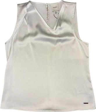 Calvin Klein Femme, Tops, Beige, Taille: 40 FR Haut en satin martel&eacute;