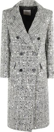 Ermanno Scervino Femme, Manteaux, Gris, Taille: 36 FR Paillettes Manteau Noir et Blanc Double-Breasted