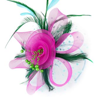 Dreshow Fascinators Hut Blume Mesh B&auml;nder Federn auf einem Stirnband und Einem Geteilten Clip Cocktail Tea Party Headwear f&uuml;r M&auml;dchen und Damen