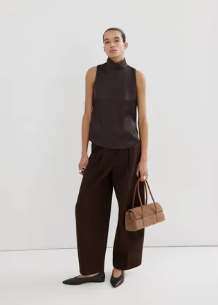 Mango Blouse satin&eacute;e col roul&eacute; chocolat - Femme - XXS - MANGO