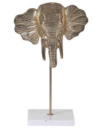 Beliani Dekofigur Elefantenkopf Aluminium Marmor Standfuß Gold 33 cm Dekoration Kaso