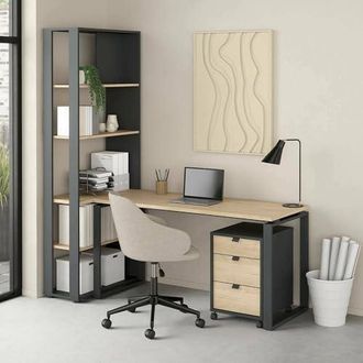 Dmora Schreibtisch Severine, Mehrzweckschreibtisch, B&uuml;rotisch f&uuml;r PC, Eckschreibtisch, 184x80 h205 cm, Eiche und Grau