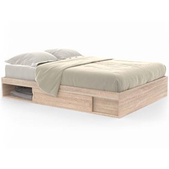IDMarket Cadre de lit double SALEM avec rangements et sommier 140 x 190 cm fa&ccedil;on h&ecirc;tre