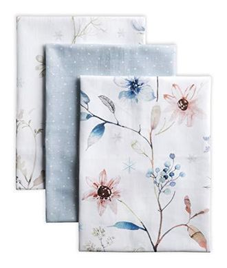 Maison d'Hermine Maison dHermine Ice Florals Lot de 3 torchons de cuisine, bar multi-usages doux et absorbants 100 % coton - Printemps/&eacute;t&eacute; - 50 x 70 cm