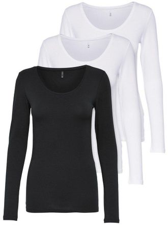 Only Langarmshirt Live Love NEW Longsleeve (3-tlg., 3er Pack) Figur betont, elastische Baumwollqualit&auml;t