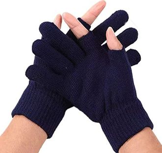 Generic Gants chauds tricot&eacute;s en acrylique pour lautomne et lhiver - Unisexe - Pour lext&eacute;rieur - Gants cr&eacute;atifs - Pour femme (bleu marine, taille unique)