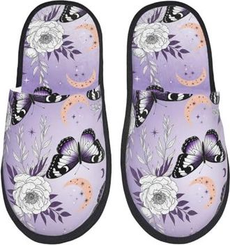 Generic Antid&eacute;rapant Hiver Pantoufles Roses papillon violette Chausson Maison Confortable Chaussons Femme pour Maison Homme Adulte L