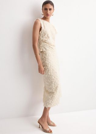 Mango Jupe crayon plumes &eacute;cru - Femme - XS - MANGO