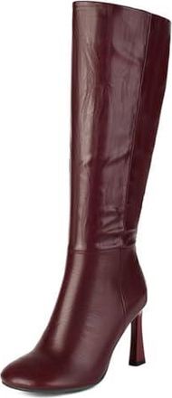 Generic Bottes montantes confortables à bout rond pour femme avec fermeture éclair latérale pour fête de danse ou banquet, rouge vin, 37.5 EU