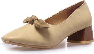 Generic Qynthra Escarpins Femmes À Bout Pointu Noeud Cuir Talon Bloc Bois Chaussures De Cour Élégantes pour Bureau Quotidien Rendezvous Confortable,Apricot,47