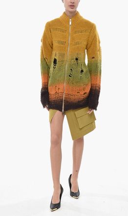 Off-white Zip-Up-Cardigan PUNK aus Mohair-Mix im Degrad&eacute; Off-White