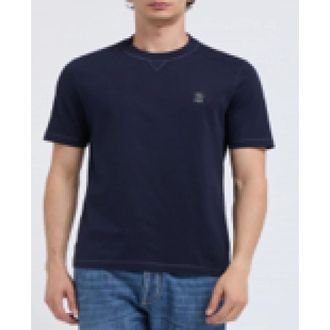 Brunello Cucinelli Homme, Tops, Bleu, Taille: M T-shirt ras du cou brod&eacute;
