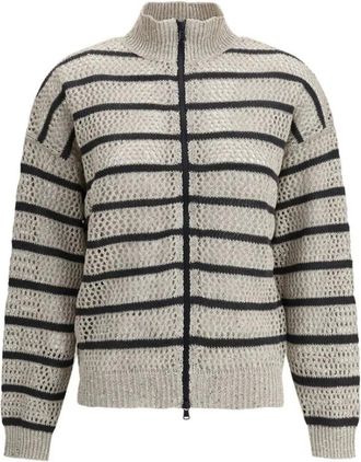 Brunello Cucinelli Femme, Pulls, Beige, Taille: 42 FR Cardigan &agrave; Sequins en Tricot Ouvert