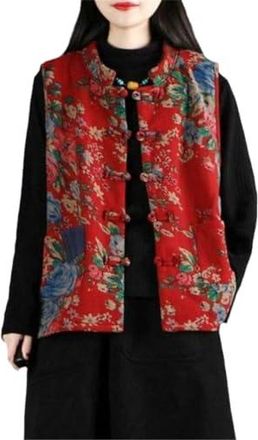 Generic Veste matelass&eacute;e Style Chinois Hanfu pour Femme Gilet Rouge Printemps Oriental (S1,Grand)