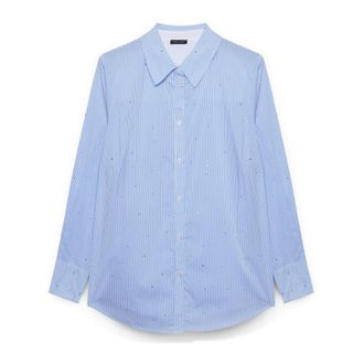 Fiorella Rubino Femme, Blouses et Chemises, Bleu, Taille: 48 FR Chemise ray&eacute;e &agrave; strass