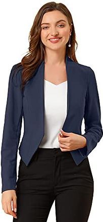 Allegra K Blazer Court Femme Décontracté à Manches Longues et Col en V Cardigan Veste Blazer Marine XS