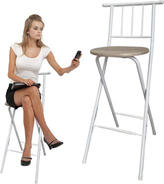 Generic Klappbarer Hochstuhl f&uuml;r das K&uuml;chenfr&uuml;hst&uuml;ck, Klappbarer Barhocker in Gegenh&ouml;he mit R&uuml;ckenlehne und Fu&szlig;st&uuml;tze f&uuml;r Erwachsene(65cm/26in)