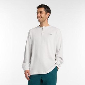 New Balance Homme Numeric Waffle Knit Long Sleeve Henley en Gris, Coton, Taille XL