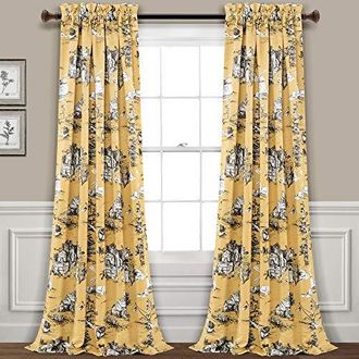 Lush Décor French Country Toile Fenstervorhang, Lichtfilterung, 132,1 x 213,4 cm (B x L), Gelb und Grau
