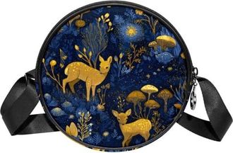 Generic Sac &agrave; bandouli&egrave;re rond rond pour femme, motif cerf, champignon bleu, avec fermeture &eacute;clair, bretelles r&eacute;glables, style d&eacute;contract&eacute;