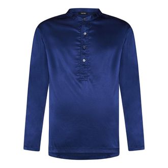 Tom Ford Homme, Chemises, Bleu, Taille: XL Chemise Henley en Soie Bleue