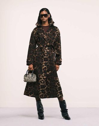 AllSaints Abel - Trench-coat l&eacute;opard - Marron et noir-Brown