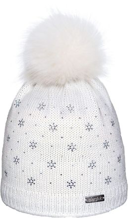 Eisglut Strickm&uuml;tze Mit Kunstfellbommel Eval Crystal Made In Germany, Wei&szlig;, Einheitsgr&ouml;&szlig;e EU