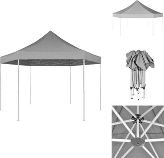 vidaXL Chapiteau hexagonal pliable Gris 3,6x3,1 m - Abri Solaire - Tente Pliante - Chapiteau Jardin - Gazebo - Structure Extérieure