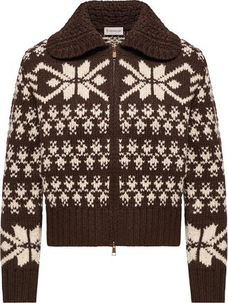 Moncler Moncler Cardigan Zipp&eacute; En Jacquard &Agrave; Sequins, Femme, Marron, Taille: Xl