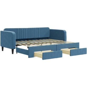 vidaXL Tagesbett Ausziehbar mit Schubladen Blau 90x200 cm Samt vidaXL