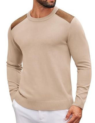 Coofandy Pull Homme Col Rond Manches Longues Basique D&eacute;contract&eacute; Mode Pull Tricot Kaki Clair S