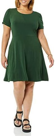 Amazon Essentials Robe trapèze froncée à Manches Courtes et col Rond (Disponible en Grande Taille) Femme, Vert Foncé, XXL