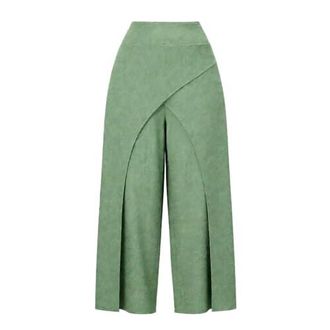 Generic Pantalon femme grande taille printemps et &eacute;t&eacute; solide taille haute &eacute;lastique noir &eacute;l&eacute;gant jambe large pantalon, Vert, 3XL Grande taille