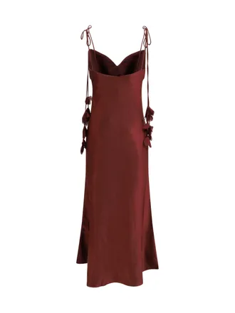 Self Portrait Womens Satin Flower Midi Dress Burgundy Polyester