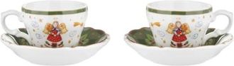 KASANOVA 1 2er-Set Kaffeetassen mit weihnachtlichem grünen Rand, Porzellan