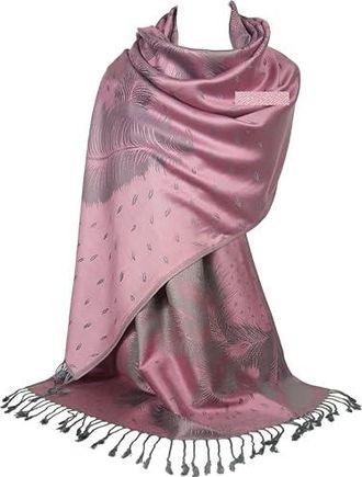 GFM Écharpe ou châle élégant style pashmina en plumes de paon - rose gris - (PCKPASH-P32)