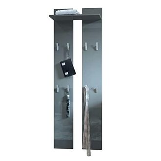 Vladon Panneau Mural 170, Meuble Porte-Manteau composé de 2 Panneaux et 1 étagère, Gris Haute Brillance (58 x 170 x 21 cm)