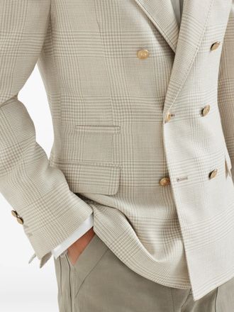 Brunello Cucinelli Mens Prince Of Wales-Pattern Double-Breasted Blazer Ss26 M