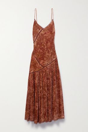 Ulla Johnson Elodie Midikleid Aus Devor&eacute;-samt Mit Seideneins&auml;tzen - Metallic