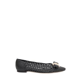 Ferragamo Femme, Chaussures, Noir, Taille: 38 1/2 EU Ballerines Varina en cuir tress&eacute;