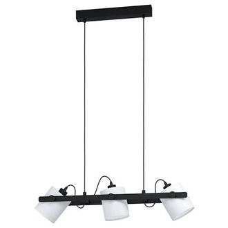 Eglo Suspension Hornwood 1, lampe à 3 flammes vintage, industrielle, rétro en acier, bois, textile noir et blanc, pour salle à manger, salon, douille E27